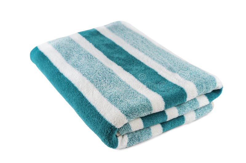 Carefully Folded Soft Striped Bath Turquoise Towel Isolated on White ...