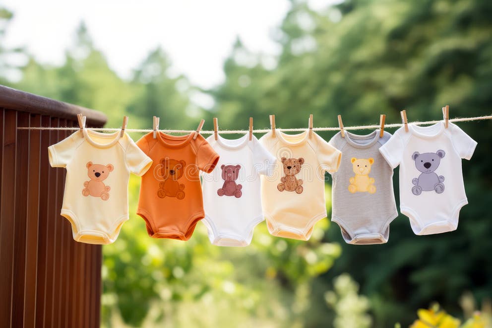 Carefully Hung Baby Clothes Outside. AI Generative Stock Illustration ...