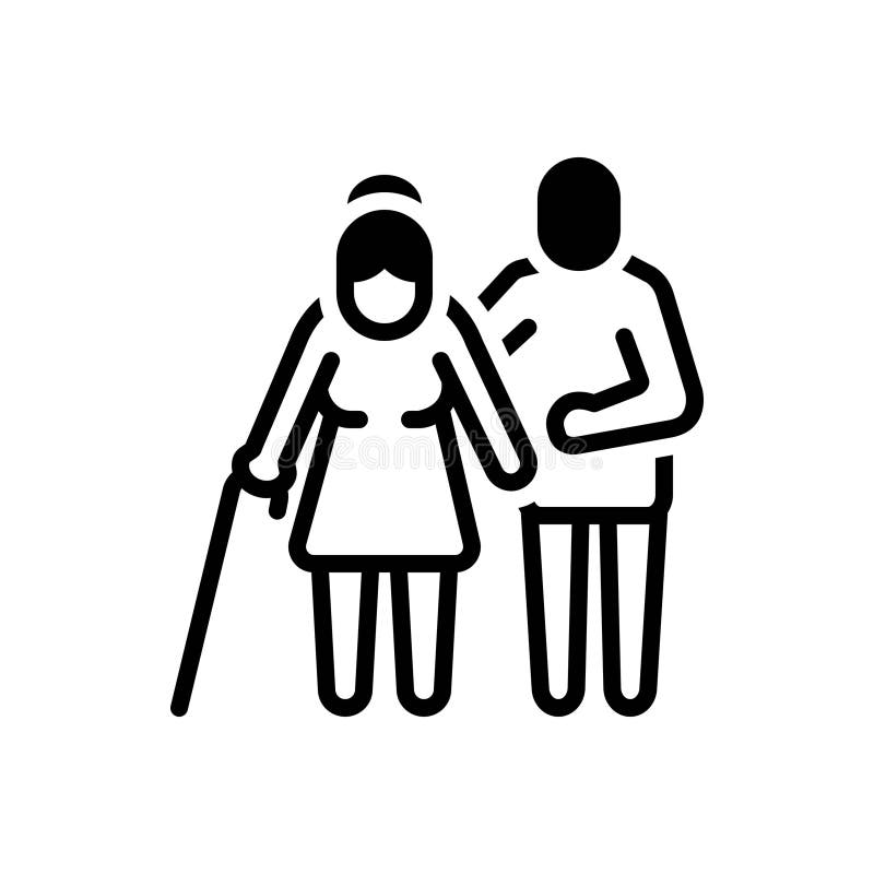 Black Solid Icon for Caregiver, Caretaker and Elderly Stock ...