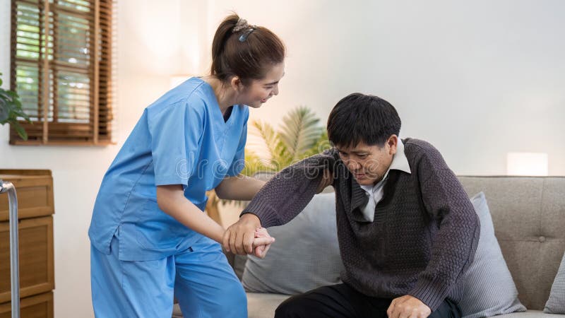 Caregiver or Nurse Help Support Elderly are Standing Up without Walker ...