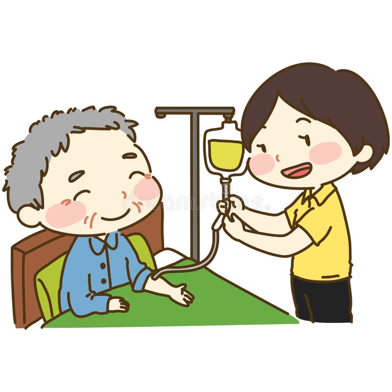 Caretaker Giving Old Man a Drip Stock Vector - Illustration of hospital ...