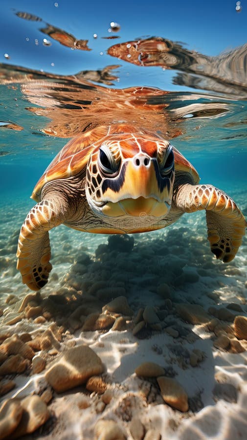 Caretta Caretta, Under Water a Turtle Swimming Under Water Generative AI Stock Image - Image of ...