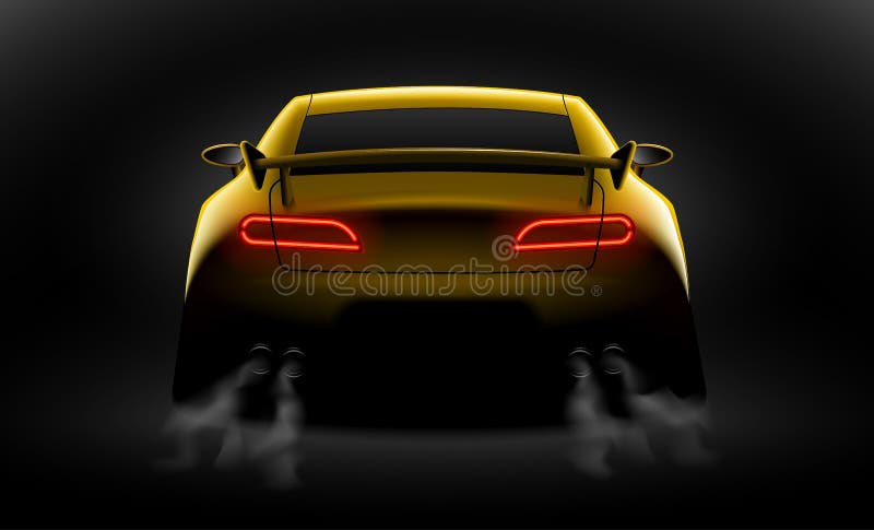 Realistic Yellow Sport Car Back View with Unlocked Rear Lights in the ...