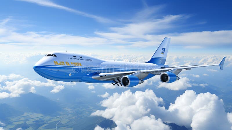 Cargo Aircraft Soaring through the Clear Blue Sky with Fluffy White ...