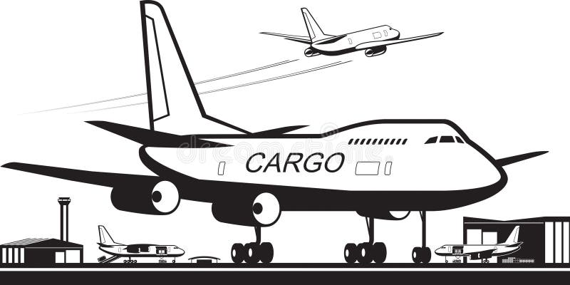 Cargo Airplane at Airport Terminal Stock Vector - Illustration of ...