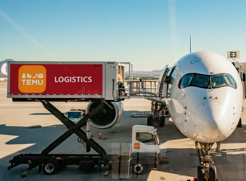 Cargo Airplane Being Loaded with TEMU Goods Out of a Logistic Container ...