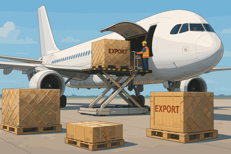 Cargo Airplane Loaded with Export Goods for Global Shipment Stock ...