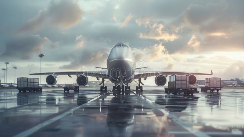 A Cargo Airplane is Positioned on the Runway, Ready for Loading and ...