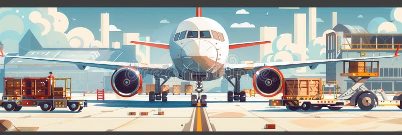 A Cargo Airplane is Positioned on the Runway, Surrounded by Equipment ...