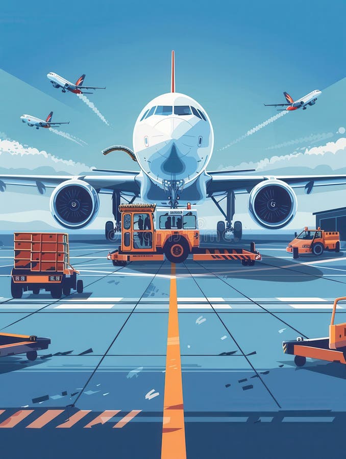 A Cargo Airplane Stands on a Busy Runway, Surrounded by Loading ...