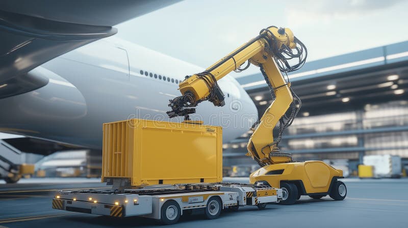 Cargo Airplane Unloading Large Containers with a Robotic Arm at a High ...
