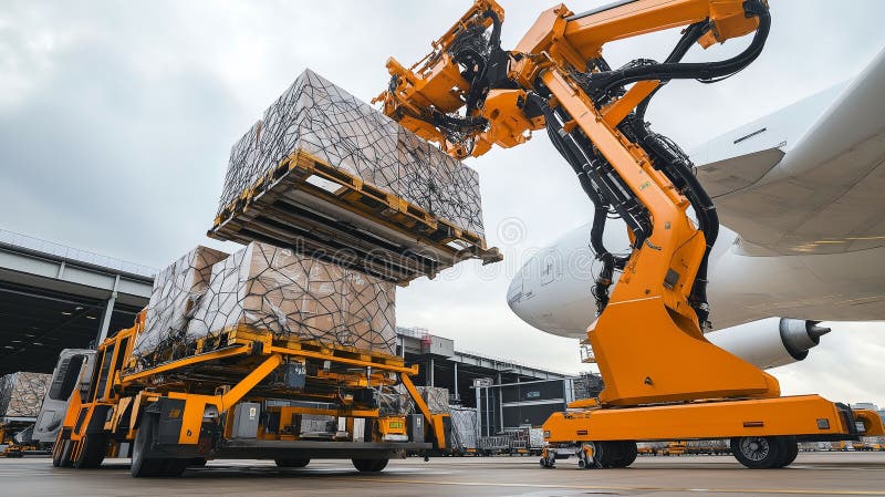 Cargo Airplane Unloading Large Containers with a Robotic Arm at a High ...