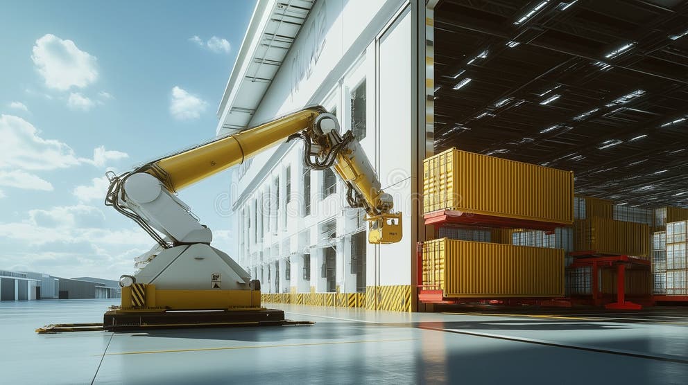 Cargo Airplane Unloading Large Containers with a Robotic Arm at a High ...