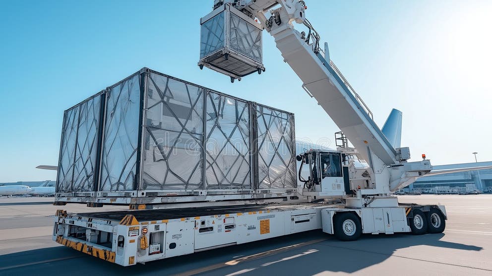Cargo Airplane Unloading Large Containers with a Robotic Arm at a High ...