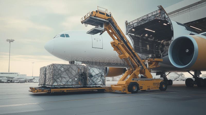 Cargo Airplane Unloading Large Containers with a Robotic Arm at a High ...