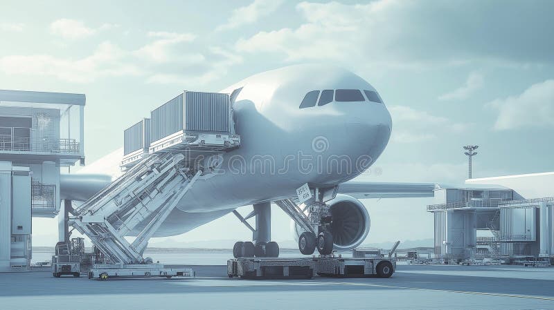 Cargo Airplane Unloading Large Containers with a Robotic Arm at a High ...