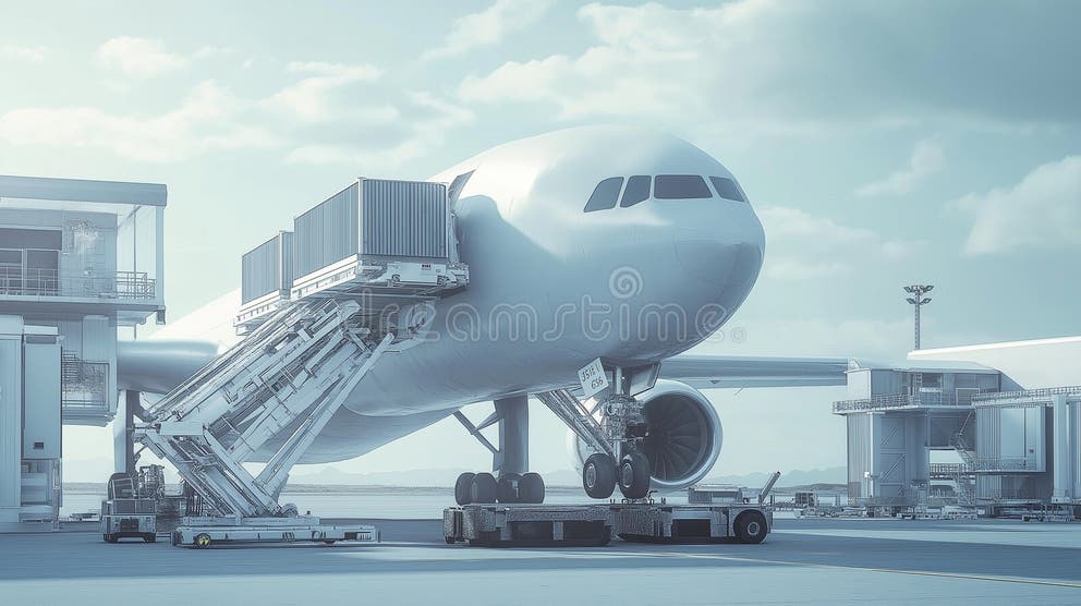Cargo Airplane Unloading Large Containers with a Robotic Arm at a High ...
