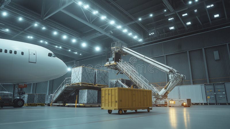 Cargo Airplane Unloading Large Containers with a Robotic Arm at a High ...