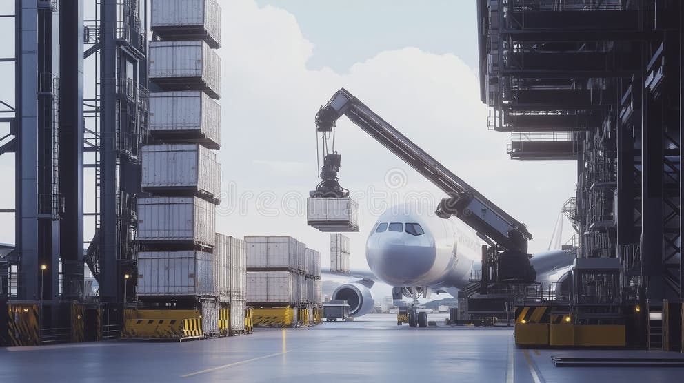 Cargo Airplane Unloading Large Containers with a Robotic Arm at a High ...