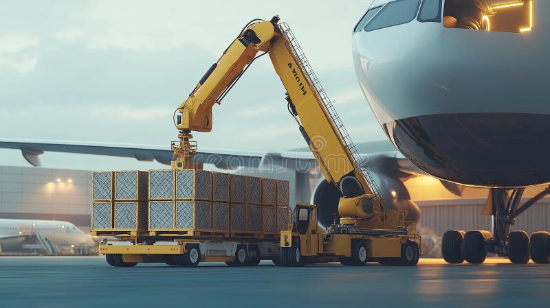 Cargo Airplane Unloading Large Containers with a Robotic Arm at a High ...