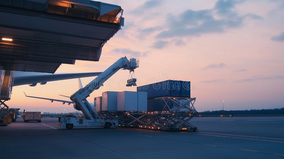 Cargo Airplane Unloading Large Containers with a Robotic Arm at a High ...