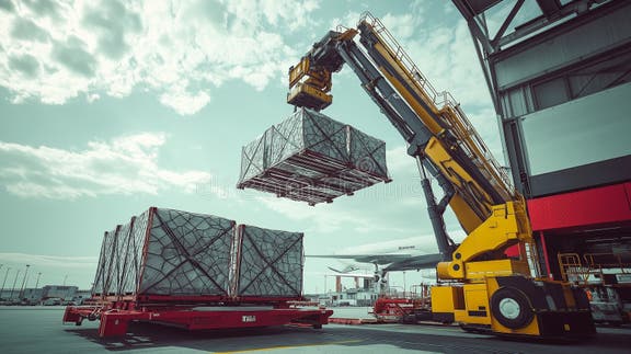 Cargo Airplane Unloading Large Containers with a Robotic Arm at a High ...
