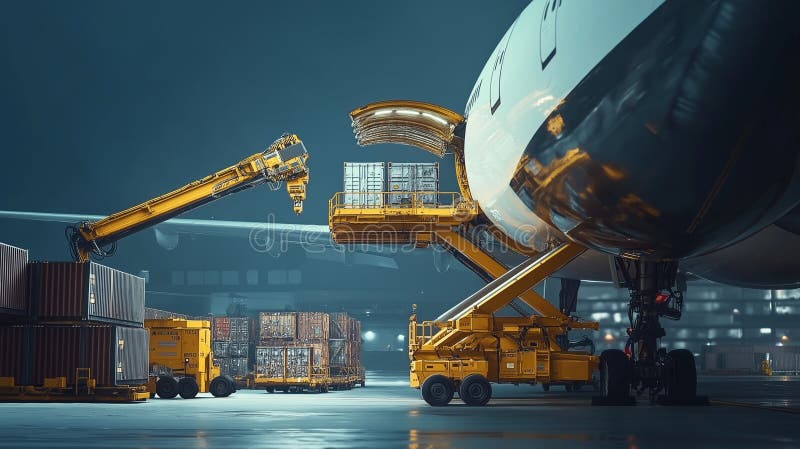 Cargo Airplane Unloading Large Containers with a Robotic Arm at a High ...