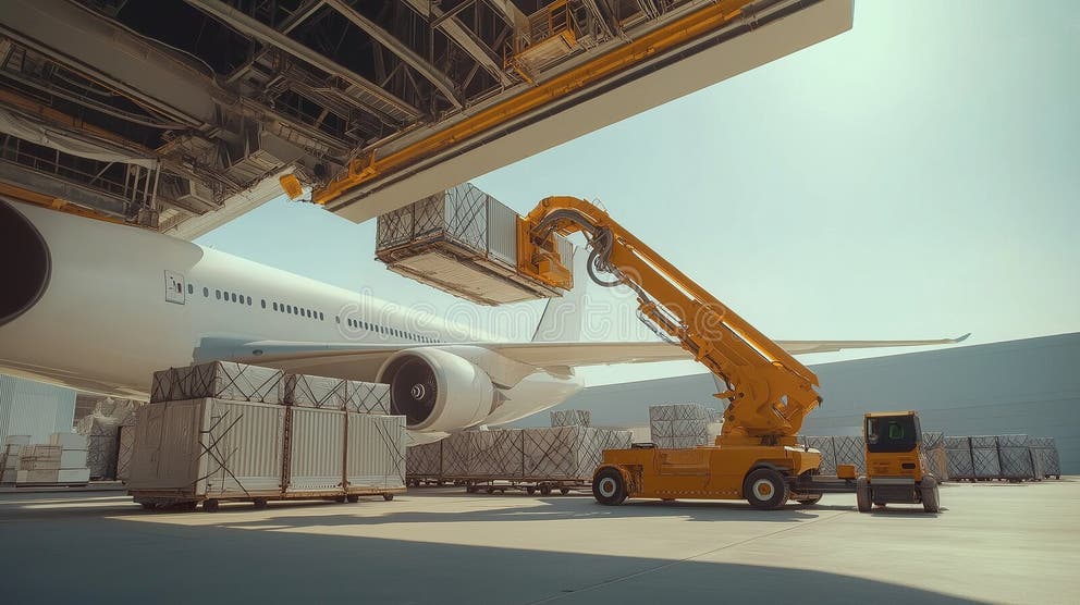 Cargo Airplane Unloading Large Containers with a Robotic Arm at a High ...