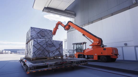 Cargo Airplane Unloading Large Containers with a Robotic Arm at a High ...