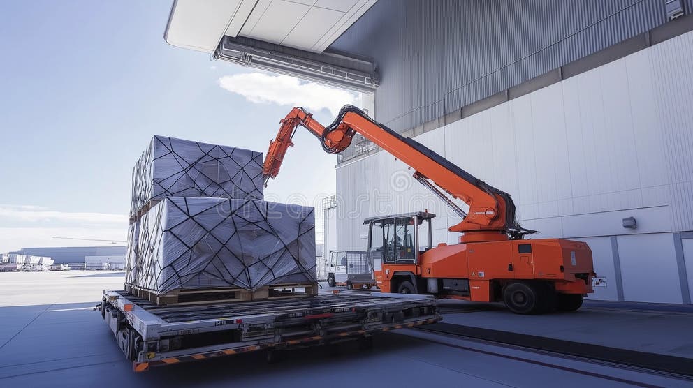Cargo Airplane Unloading Large Containers with a Robotic Arm at a High ...