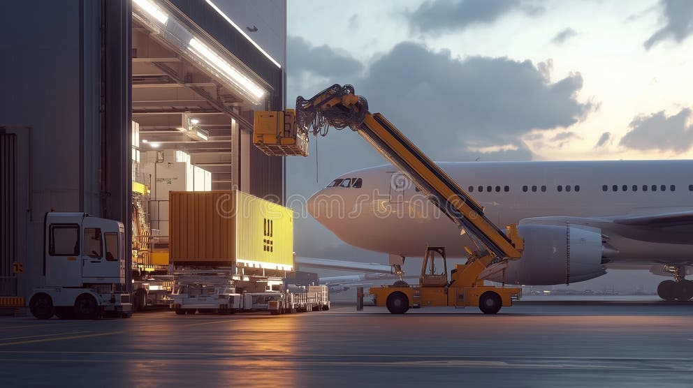 Cargo Airplane Unloading Large Containers with a Robotic Arm at a High ...