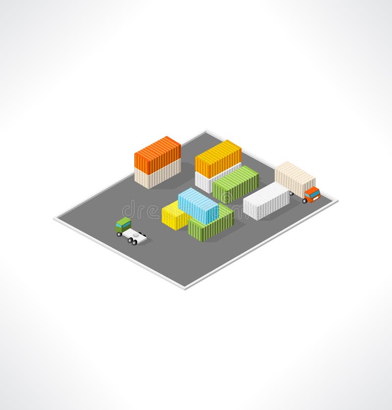Cargo Area with Containers. Isometric Building Stock Vector ...