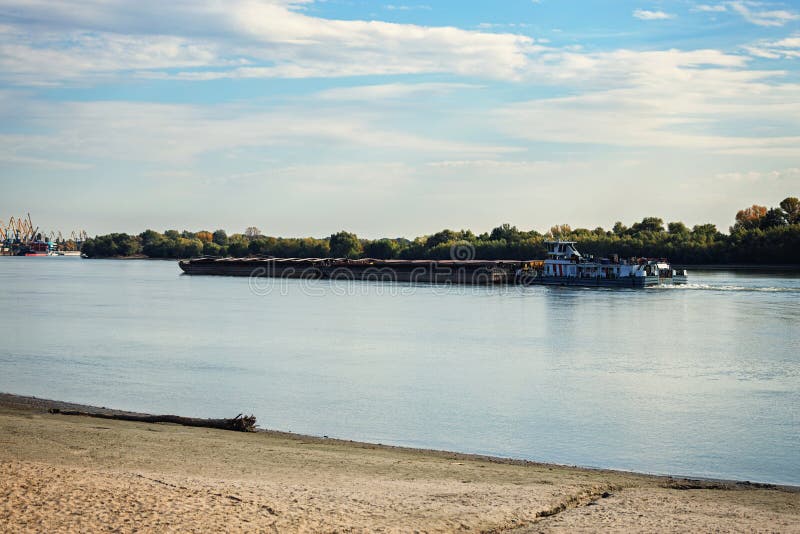 Cargo Barge Sails To the Port, Blue Sky Stock Image - Image of travel ...