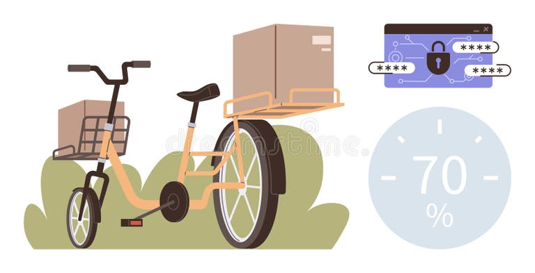 Cargo Bike with Packages, Secure Digital Data Concept, and Progress ...