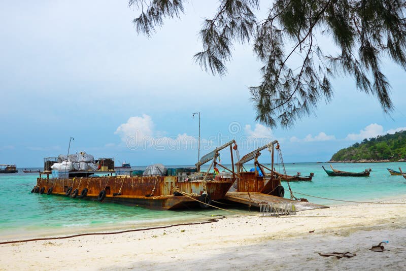 Cargo boat on the beach stock photo. Image of naval, cargo - 43496426