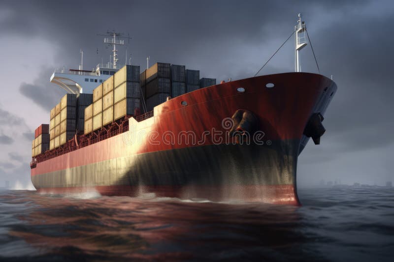 Cargo Boat Loaded with Cargo Boxes Sailing at Sea, Created Using ...