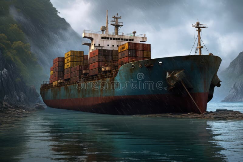 Cargo Boat Loaded with Cargo Boxes Sailing at Sea, Created Using ...