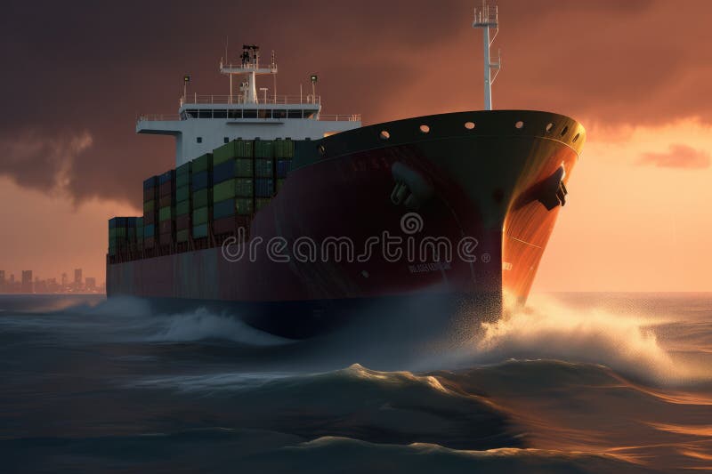 Cargo Boat Loaded with Cargo Boxes Sailing at Sea, Created Using ...