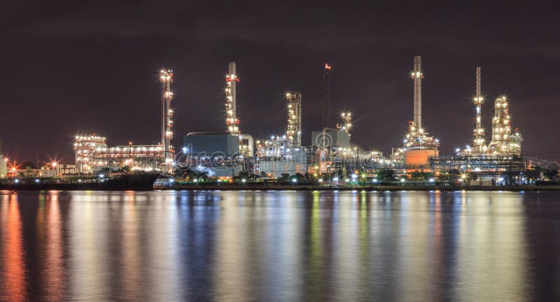 Security Camera Monitoring the Oil and Gas Refinery at Twilight Stock ...