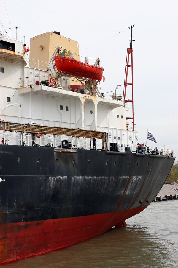 Cargo Boat on River with Greec Stock Photo - Image of hauling, boat ...