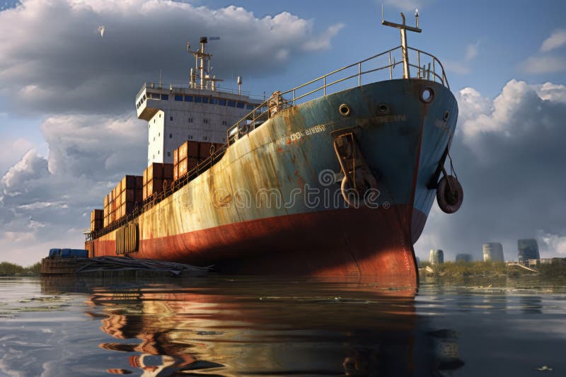 Cargo Boat in Shipyard Port, Created Using Generative Ai Technology ...