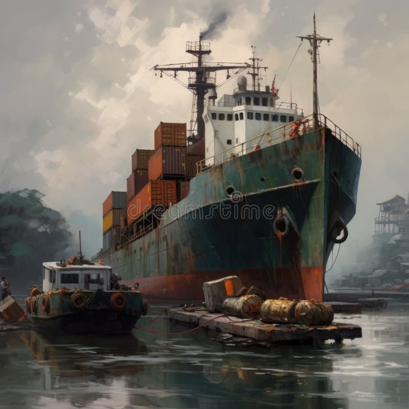 Cargo Boat in Shipyard Port, Created Using Generative Ai Technology ...