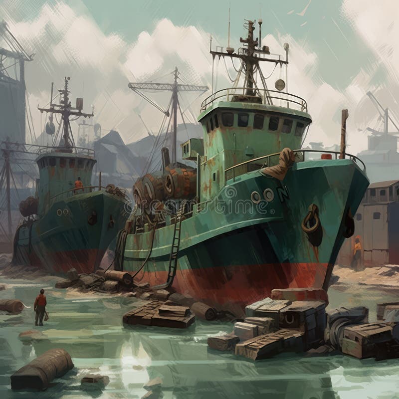Cargo Boats in Shipyard Port, Created Using Generative Ai Technology ...