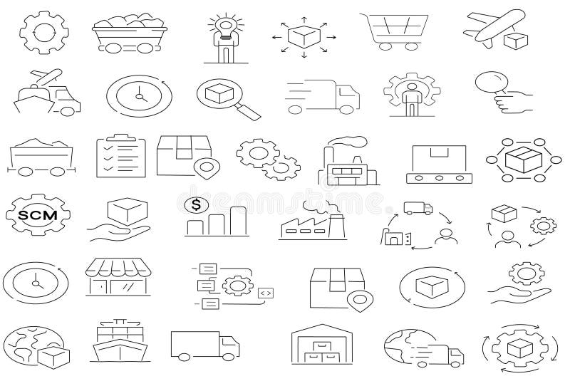 Cargo Box, Export Freight Outline Icons Set - Black Symbol on White ...