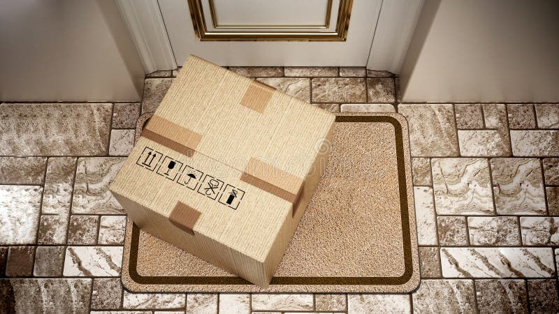 Cargo Box Standing on Doormat. 3D Illustration Stock Illustration ...