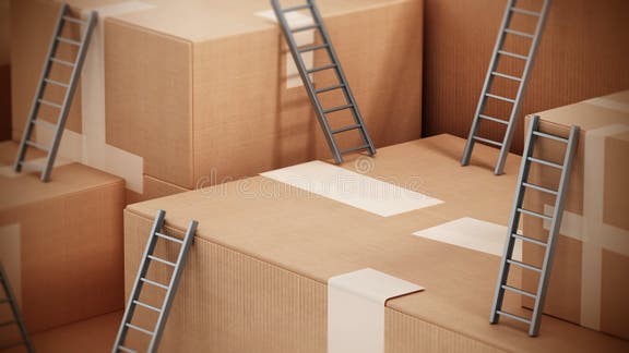 Cargo Boxes Connected with Ladders. 3D Illustration Stock Illustration ...