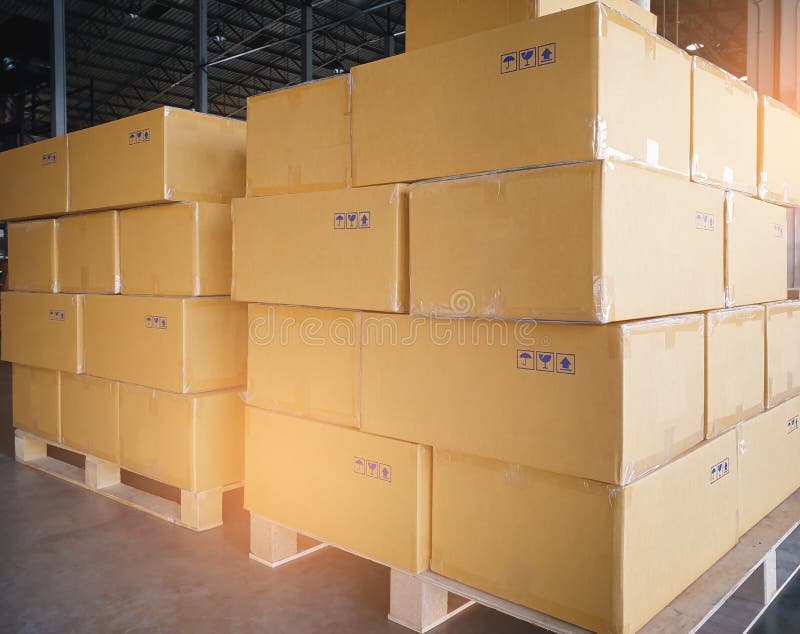 Cargo Boxes Shipment, Manufacturing and Warehousing. Stack of Cardboard ...