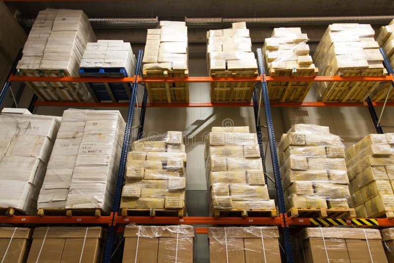 Cargo Boxes Storing at Warehouse Shelves Stock Photo - Image of freight ...