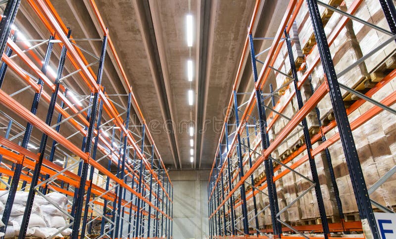 Cargo Boxes Storing at Warehouse Shelves Stock Image - Image of dock ...