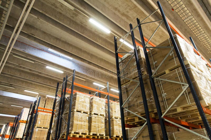 Cargo Boxes Storing at Warehouse Shelves Stock Image - Image of ...